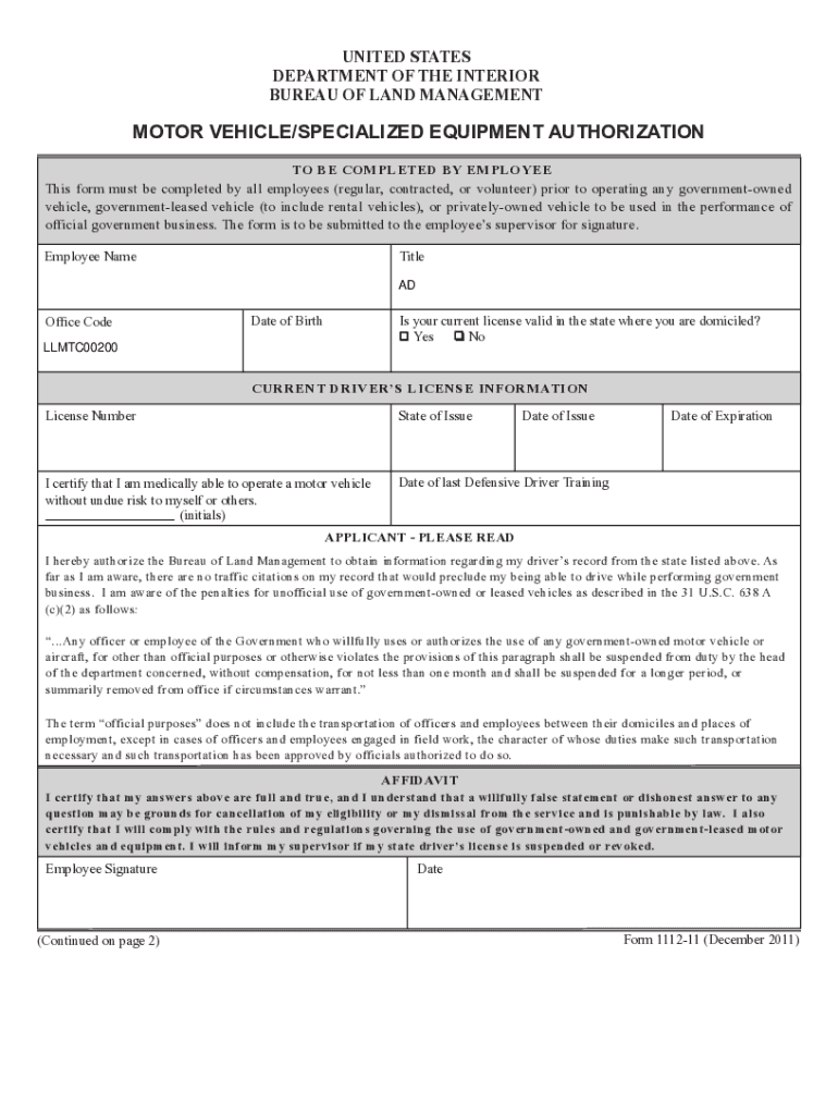 Fillable Online gacc nifc Blm Form 1112 11 - Fill Out and Sign ...