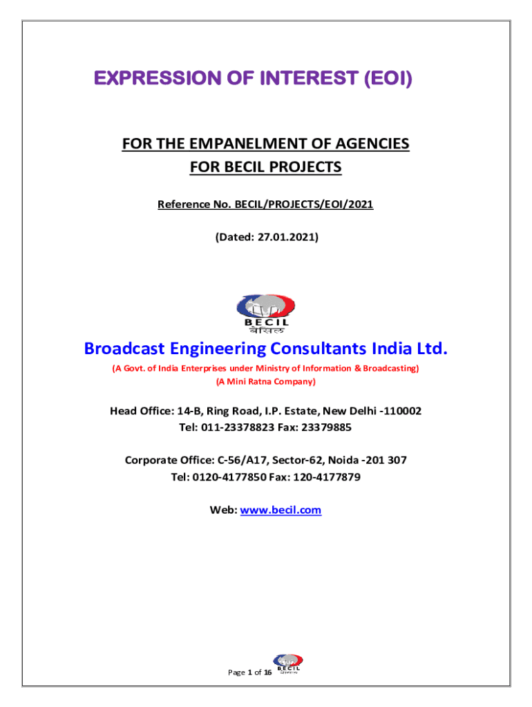 Fillable Online Expression of Interest (EOI) For Empanelment of OEMs for ... Fax Email Print ...