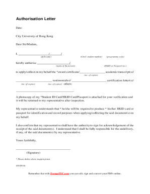 Fillable Online Authorization Letter Date Fax Email Print - pdfFiller