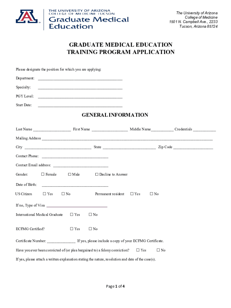 Fillable Online graduate medical education training program application ...