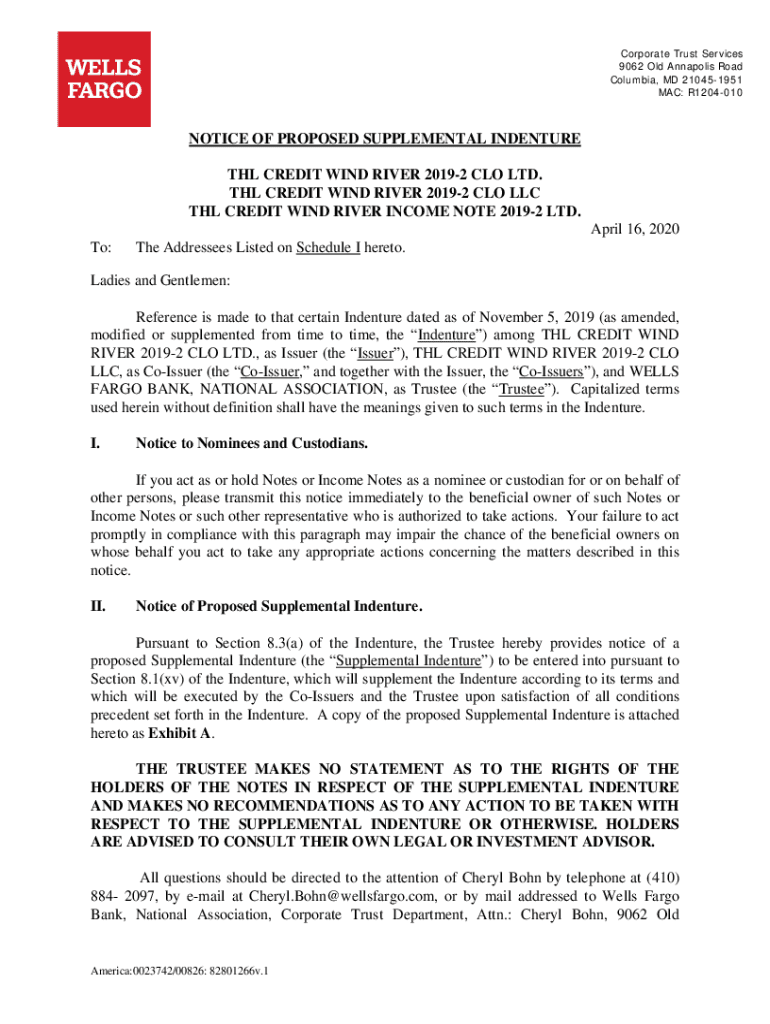 Fillable Online Notice of Executed Supplemental Indenture Fax Email ... Fillable Online Notice of Executed Supplemental Indenture Fax Email ...