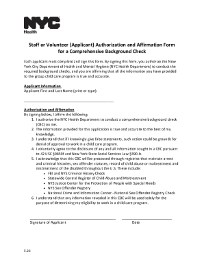 Fillable Online Staff or Volunteer Authorization and Affirmation Form ...