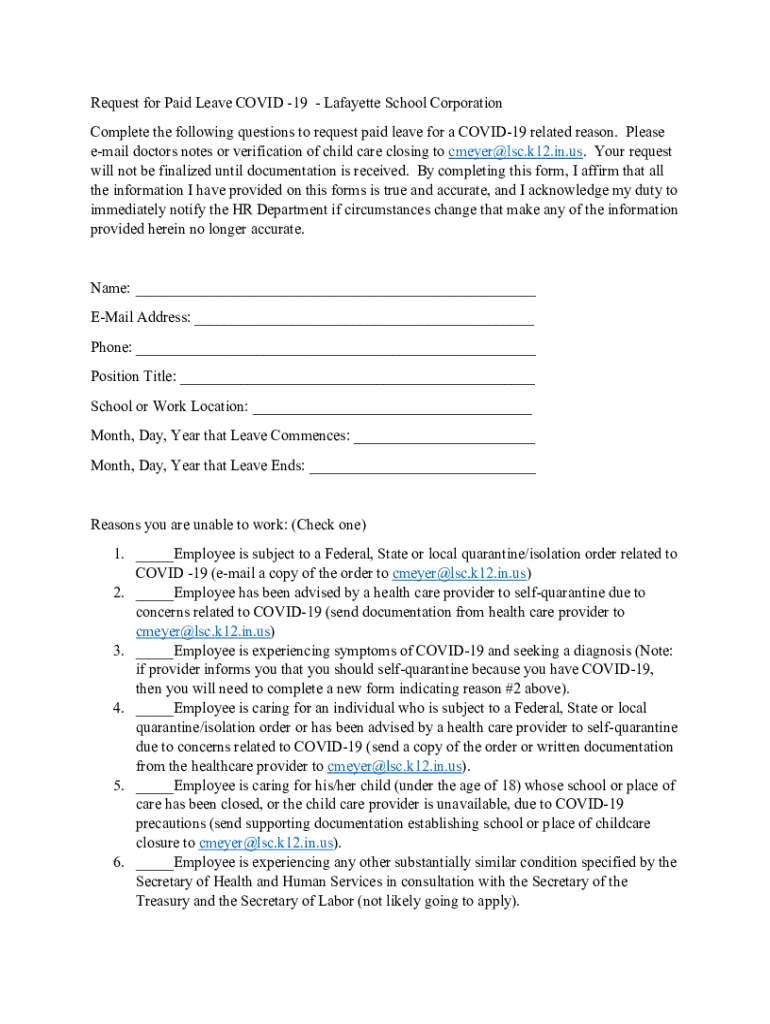 Fillable Online Request for Paid Leave COVID Fax Email Print - pdfFiller