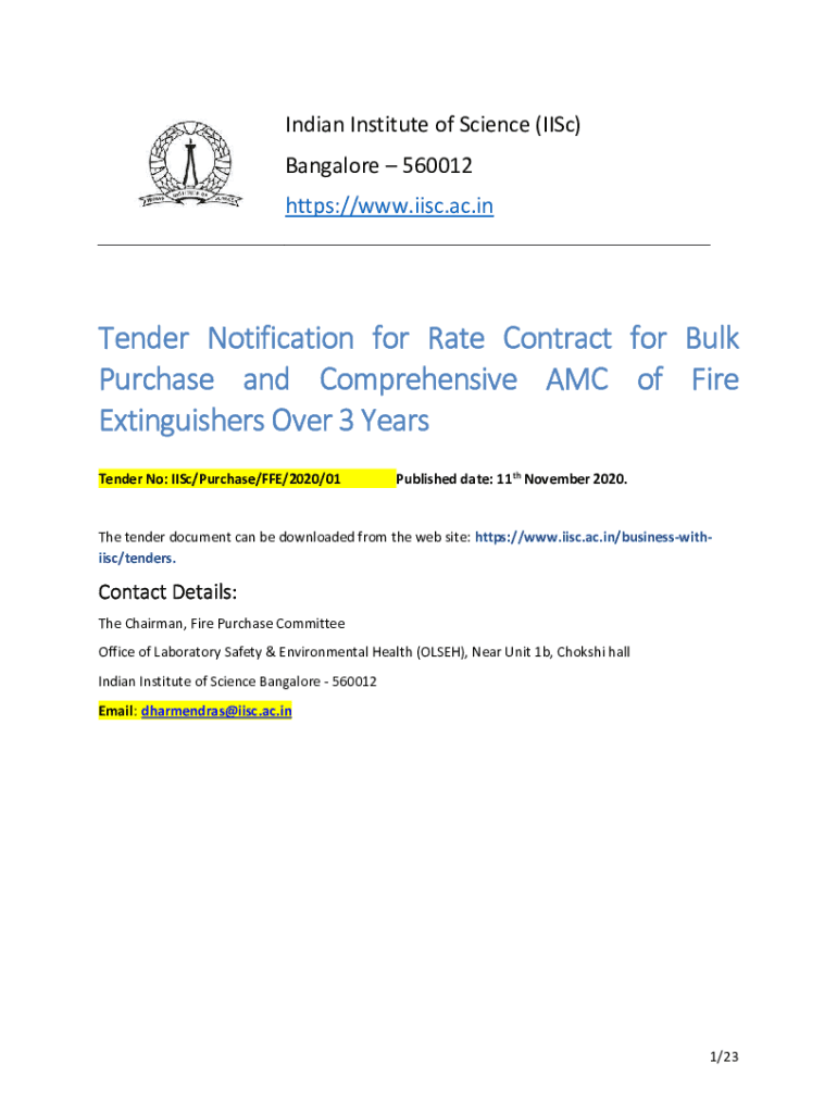 Fillable Online Tender Notification for Rate Contract for Bulk Purchase ...