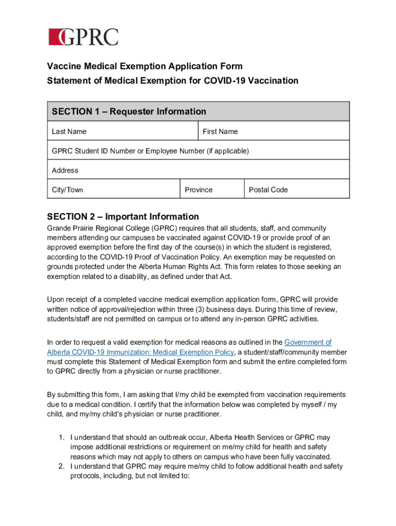 Fillable Online Vaccine Medical Exemption Application Form Statement of ...