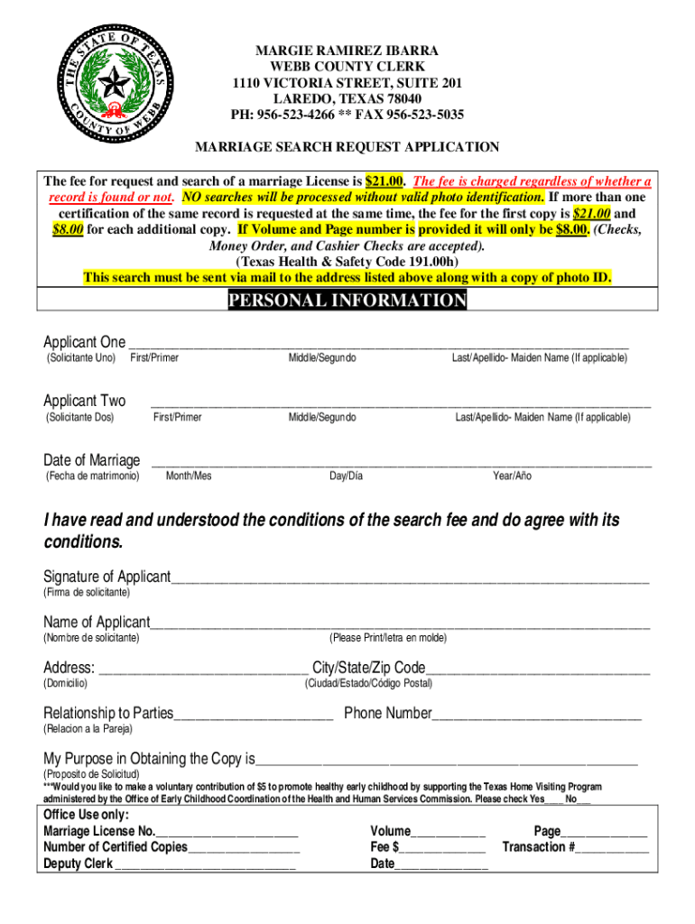 Fillable Online Fillable Online Webb County Clerks Office Margie ...