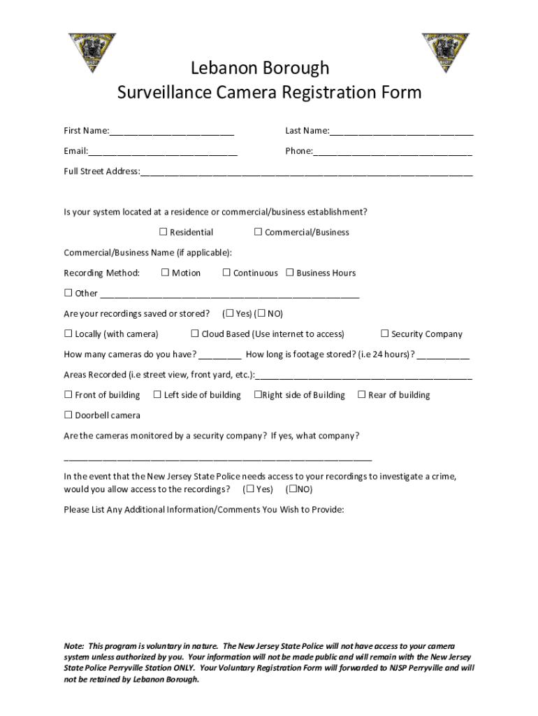Fillable Online Surveillance Camera Registration Form.docx Fax Email ...