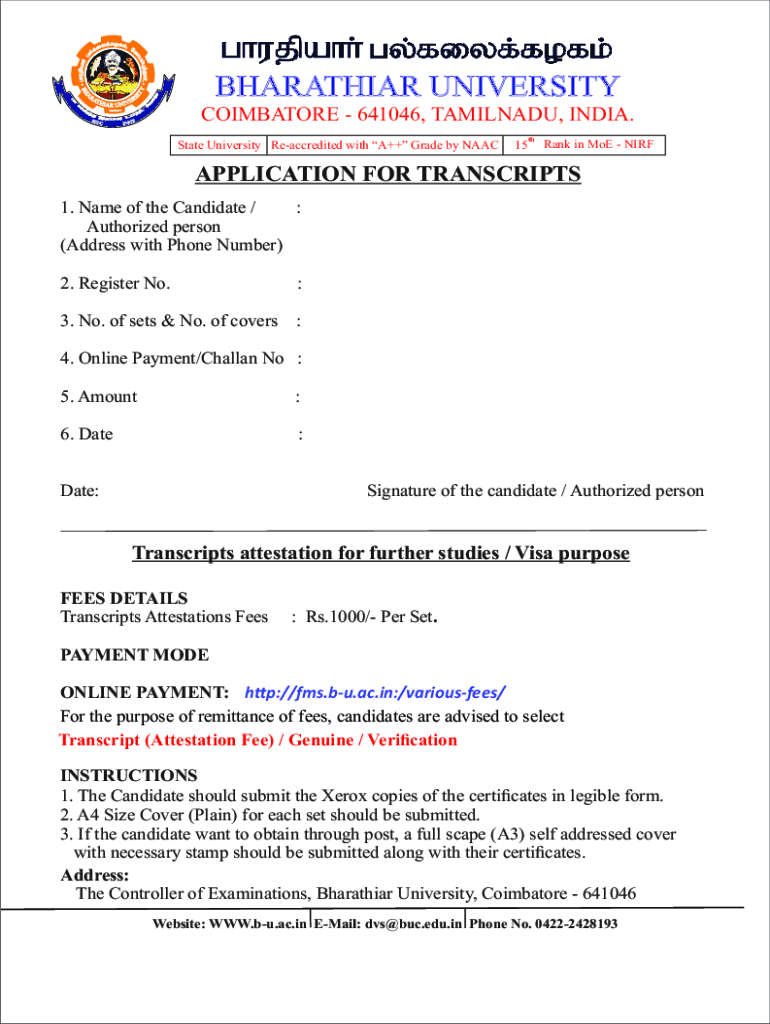 Fillable Online b-u ac MANUAL TRANSCRIPT APPLICATION FORM CDR FILE.cdr Fax Email Print - pdfFiller