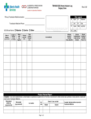 Fillable Online TM1959 SCIG Home Infusion Log Calgary Zone Rev 2.02 Fax ...