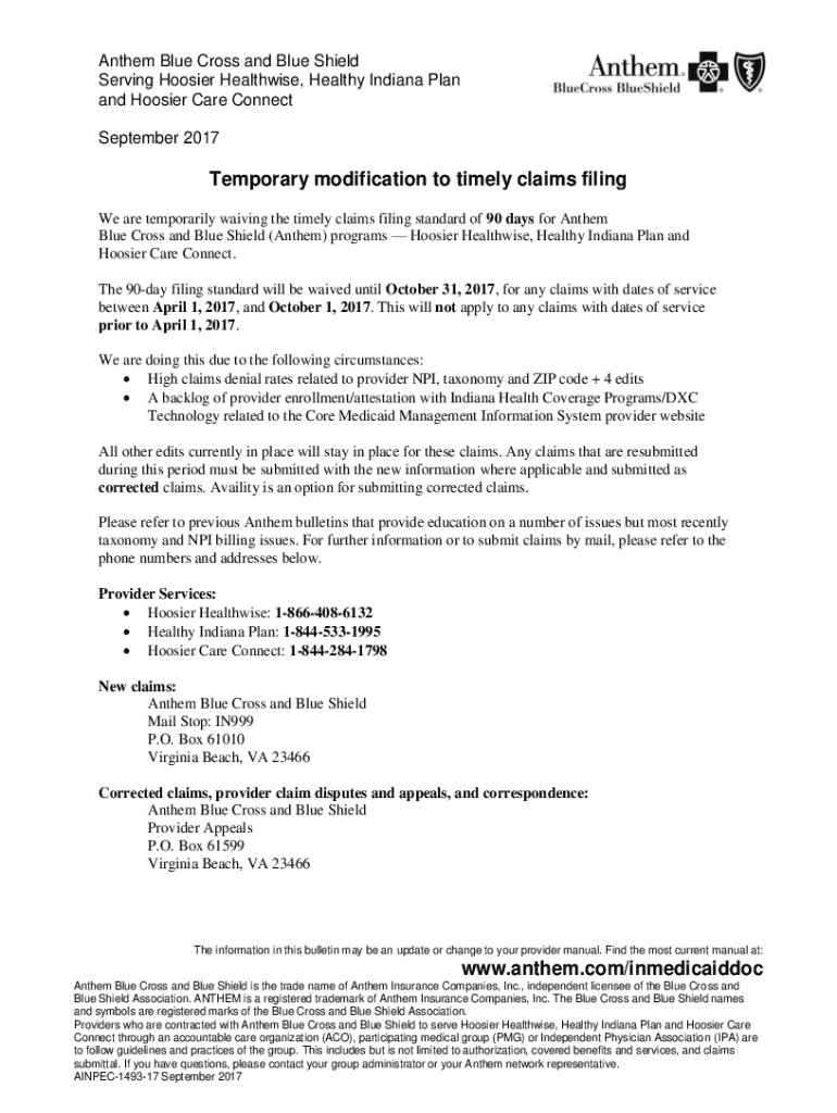 Fillable Online Temporary modification to timely claims filing Fax ...