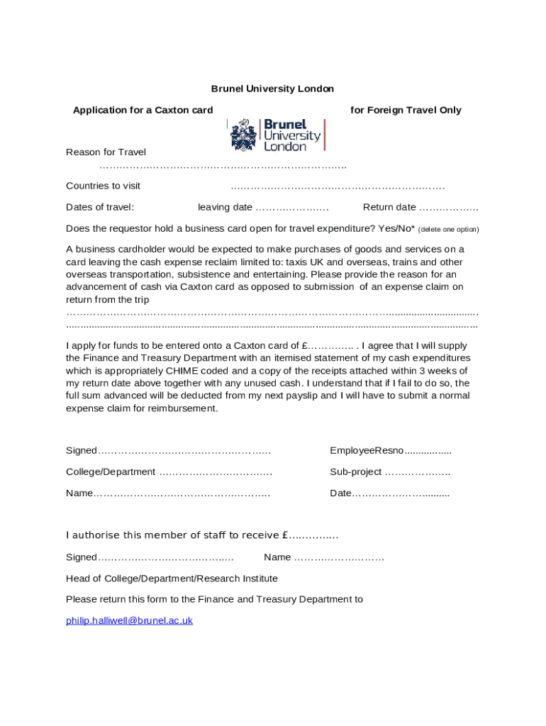 Caxton Card Internal Application Doc Template | pdfFiller