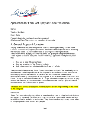Fillable Online Application for Feral Cat Spay or Neuter Vouchers Fax Email Print - pdfFiller