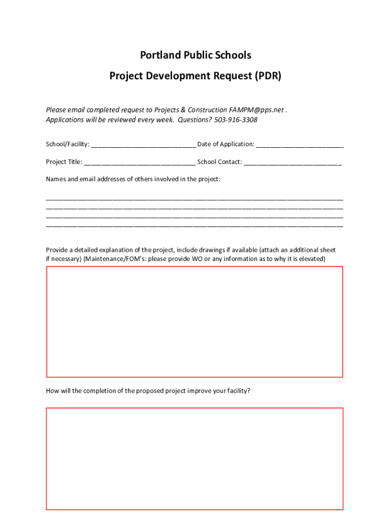 Fillable Online Portland Public Schools Project Development Request ...