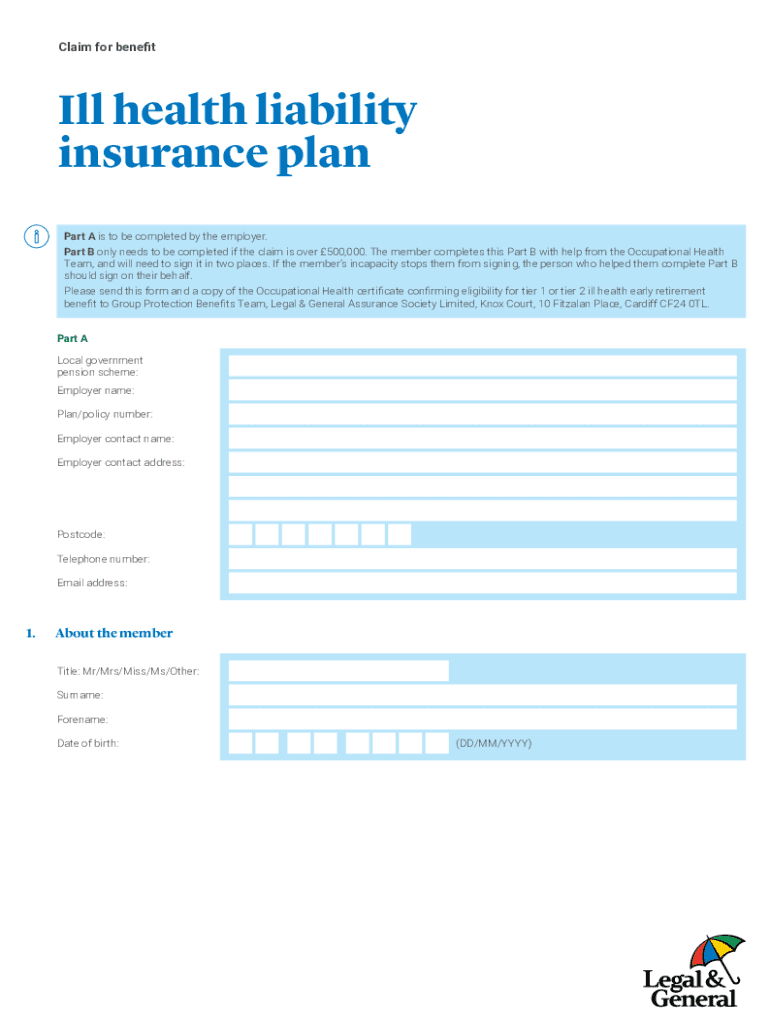 Fillable Online Ill health liability insurance plan for local ...