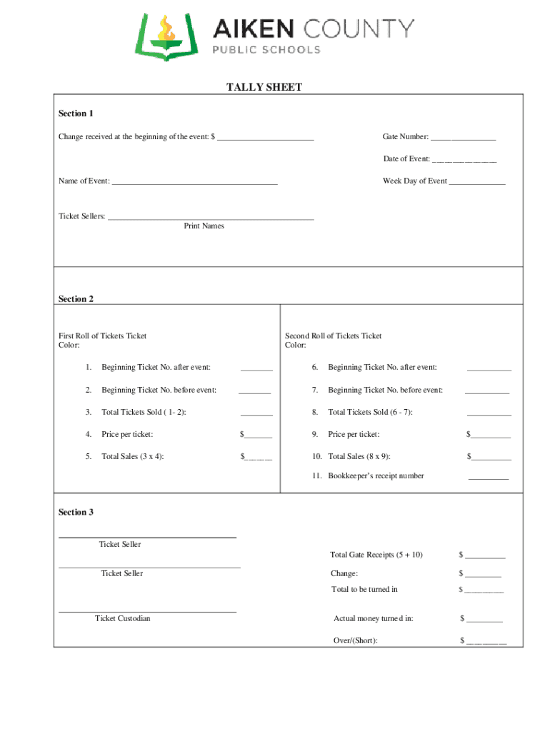 Fillable Online TALLY SHEET Fax Email Print - pdfFiller