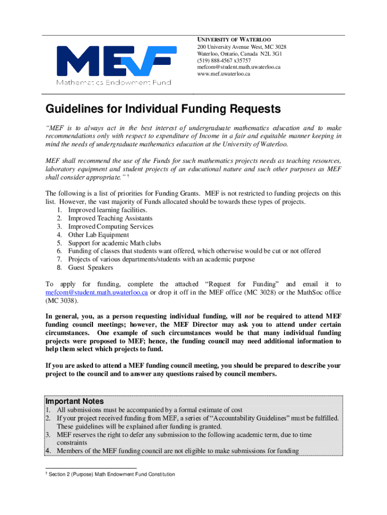 Fillable Online University of Waterloo Mathematics Endowment Fund (MEF) Fax Email Print - pdfFiller