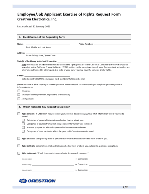 Fillable Online Employee/Job Applicant Exercise of Rights Request Form ...
