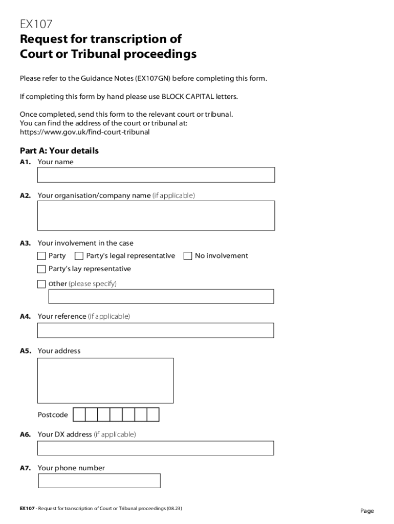 Fillable Online Order a transcript of court or tribunal proceedings ...