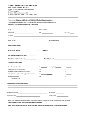 Fillable Online COMPLEX WOUND CLINIC REFERRAL FORM VANCOUVER ... Fax ...