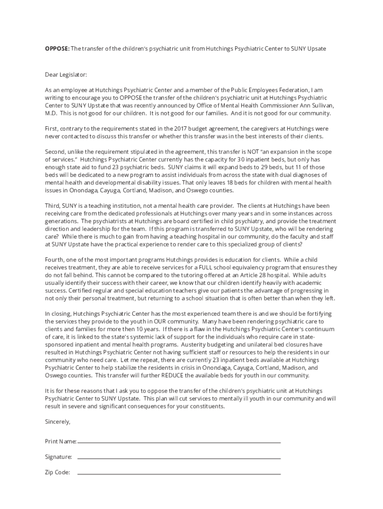 Fillable Online STOP the transfer of the children's psychiatric unit ...