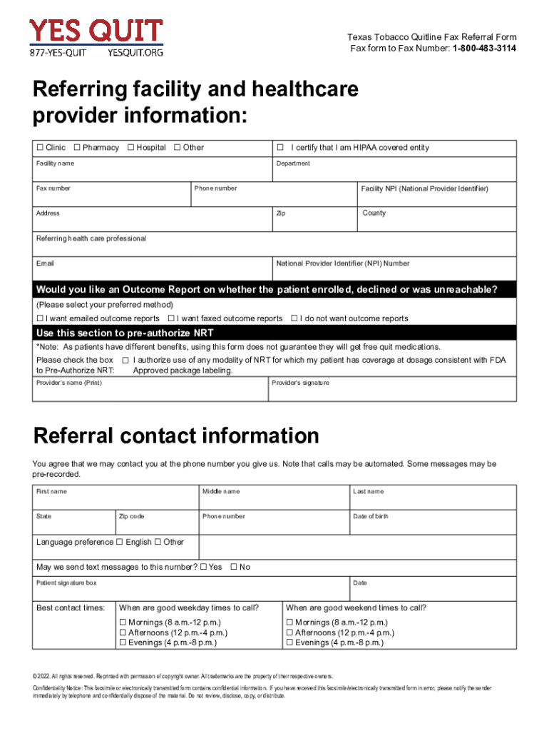 Fillable Online EHR-Based and Fax-Based Referral to a Tobacco Quitline ...