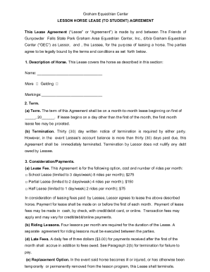 Fillable Online lesson horse lease (to student) agreement Fax Email Print - pdfFiller