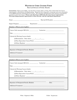 Fillable Online Waiver of Core Course Form Fax Email Print - pdfFiller