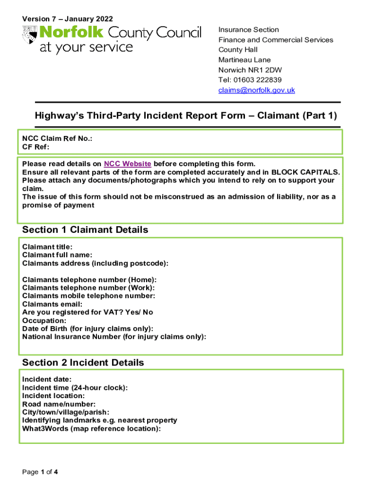 Fillable Online Highways third-party claim form Fax Email Print - pdfFiller