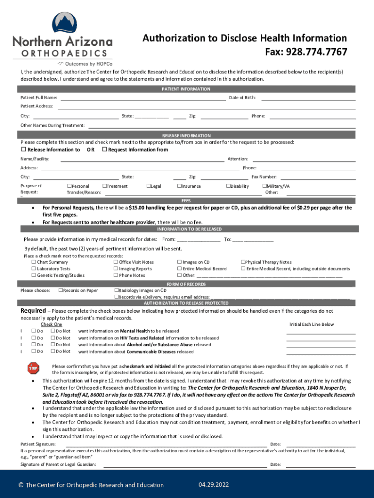 Fillable Online Authorization to Disclose Health Information Fax: 928.774. ... Fax Email Print ...