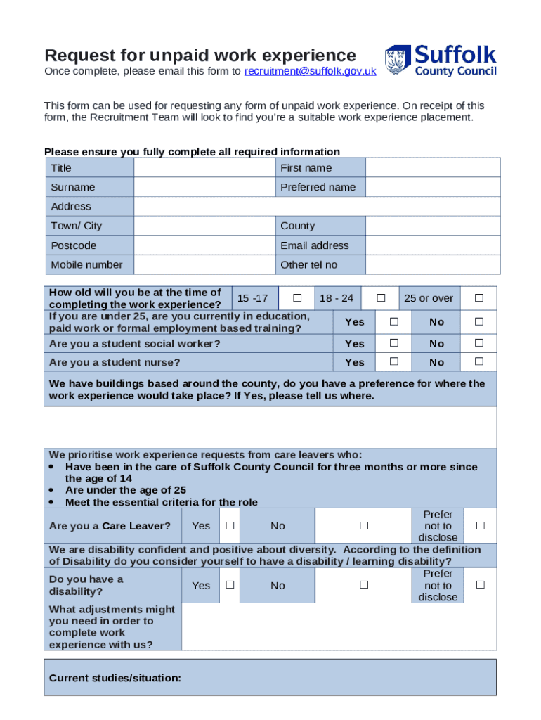 FREE 2+ Unpaid Work Experience Request s in PDF Doc Template | pdfFiller