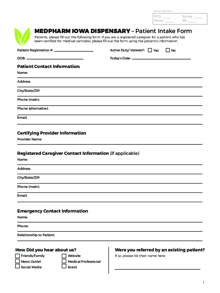 Fillable Online MEDPHARM IOWA DISPENSARYPatient Intake Form Fax Email ...
