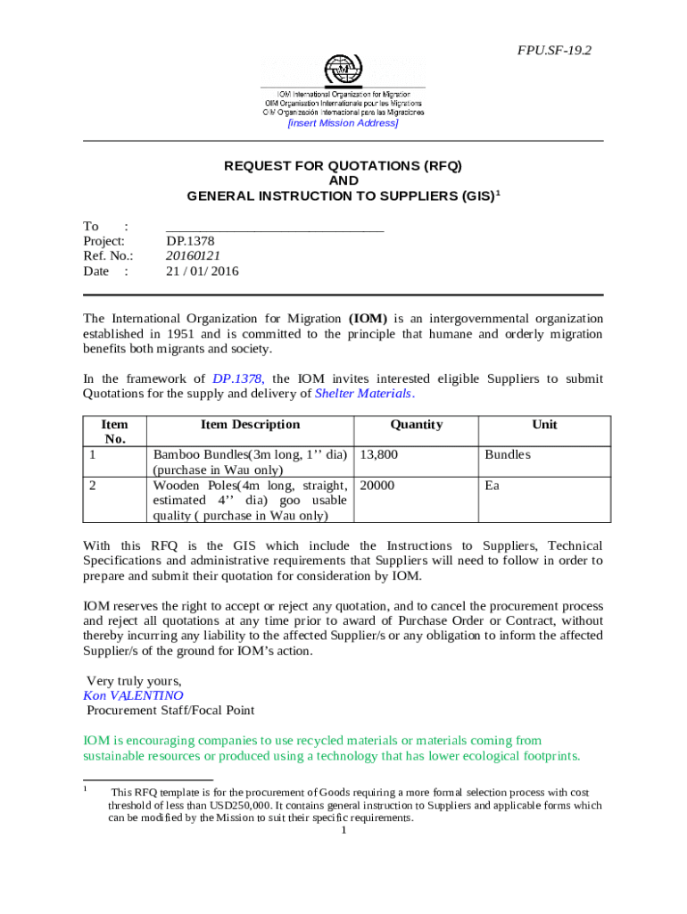 REQUEST FOR QUOTATIONS (RFQ) AND GENERAL ... Doc Template | pdfFiller