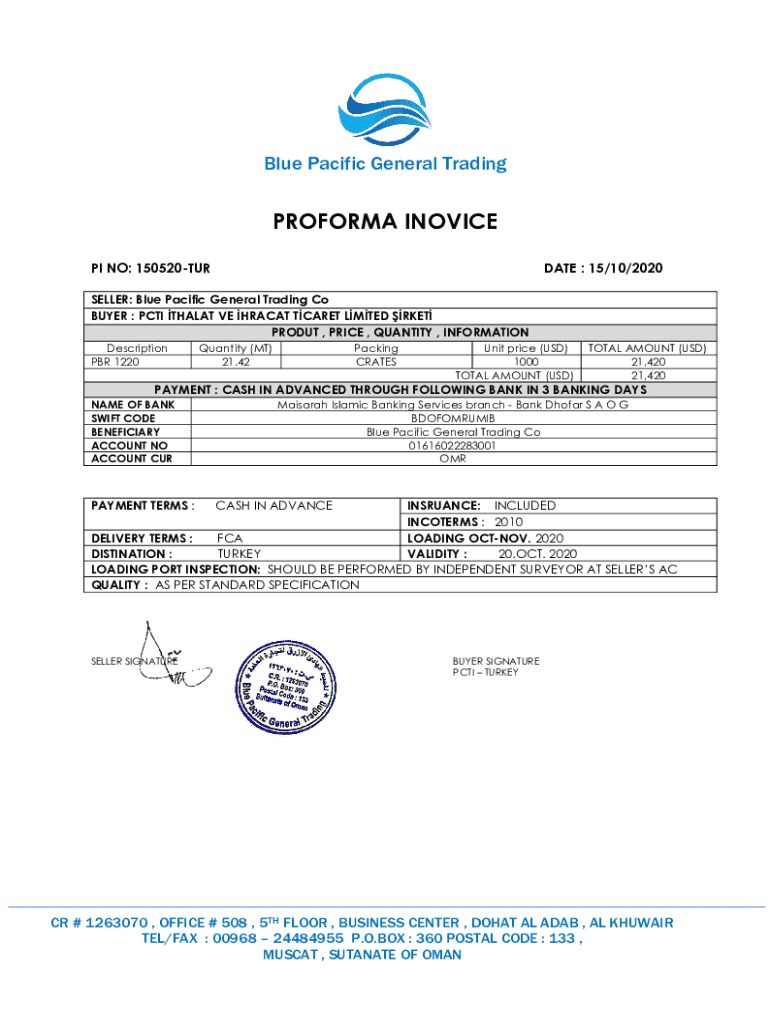 Fillable Online What Is Proforma Invoice?PI Template For Export Fax ...