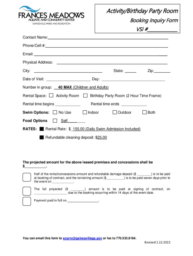 Fillable Online Birthday Party Booking Form Template Fax Email Print ...