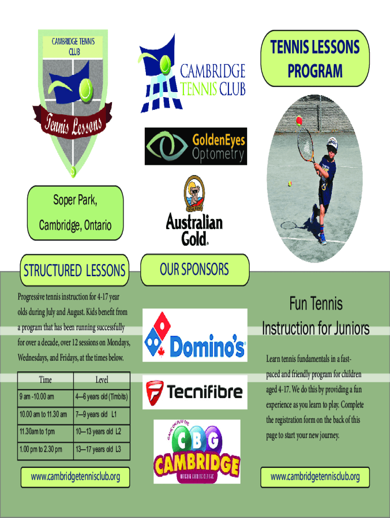 Fillable Online Tennis Lessons Brochure and Registratison form ...