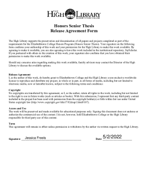 Fillable Online Honors Senior Thesis Release Agreement Form Fax Email ...