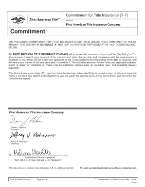 Fillable Online First American Title Insurance Company COMMITMENT ...