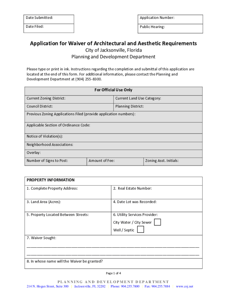 Fillable Online Application for Waiver of Architectural and Aesthetic ...