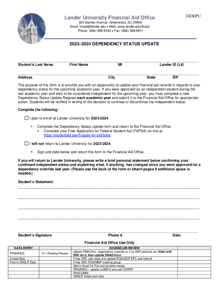 Fillable Online 20232024 DEPENDENCY STATUS UPDATE Fax Email Print - pdfFiller