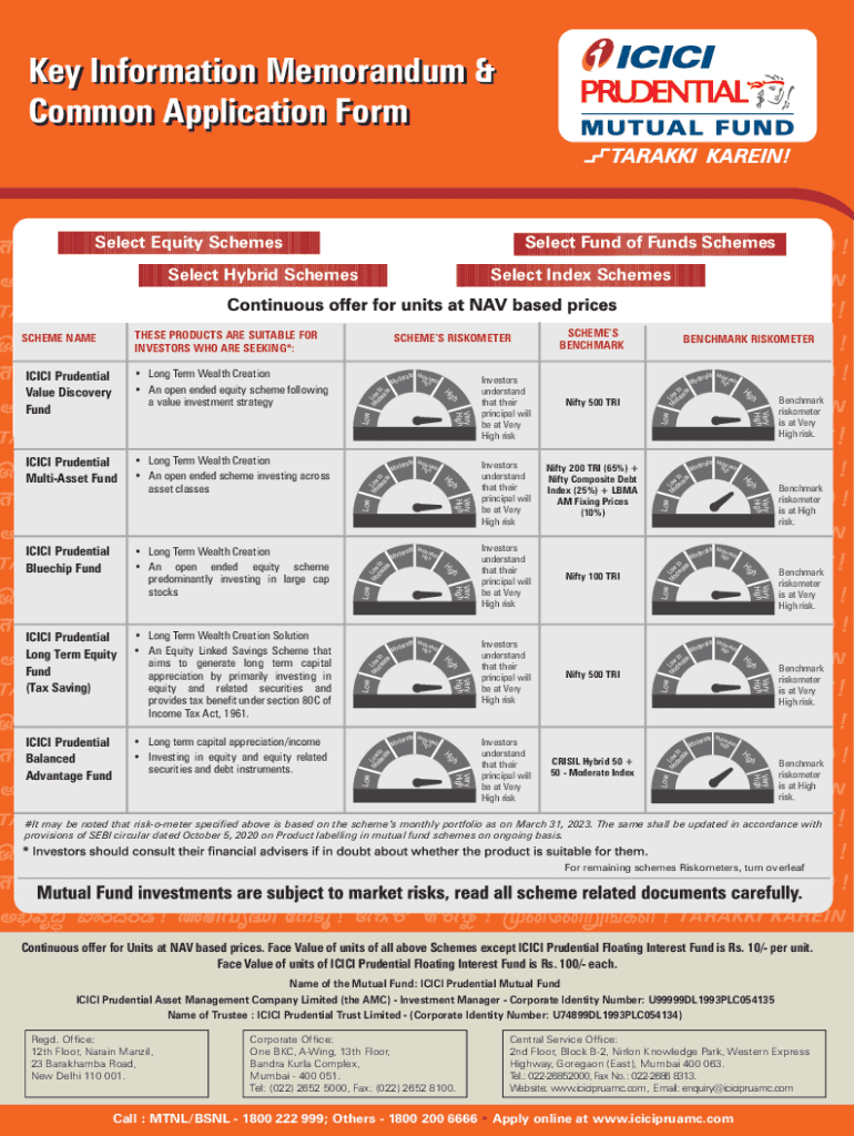 Fillable Online key information memorandum & forms pgim india large cap ...