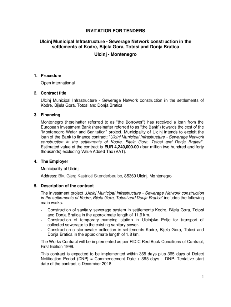 Fillable Online Invitation for tenders: Supervision of works "Ulcinj ... Fax Email Print - pdfFiller
