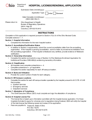 Fillable Online odh ohio Hospital License ApplicationOhio Department of ...