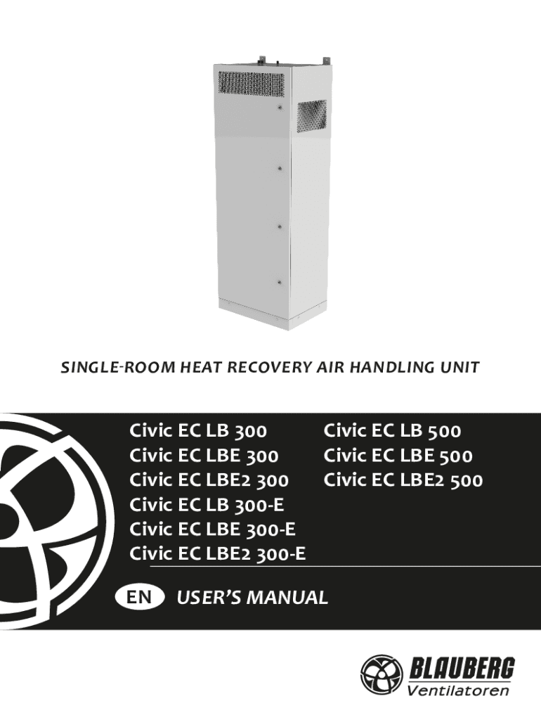 Fillable Online CIVIC Series - Ductless Single Room HRV Air Handling ...