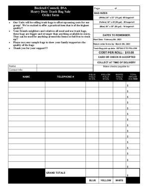 Fillable Online Bucktail Council, BSA Heavy Duty Trash Bag Sale Order ...