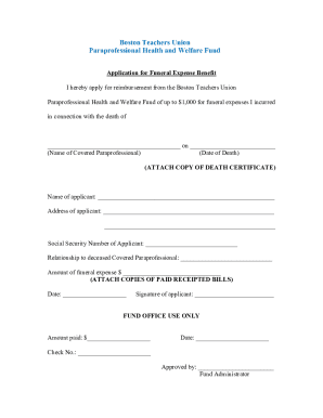 Fillable Online Application for Funeral Expense Benefit.doc Fax Email ...