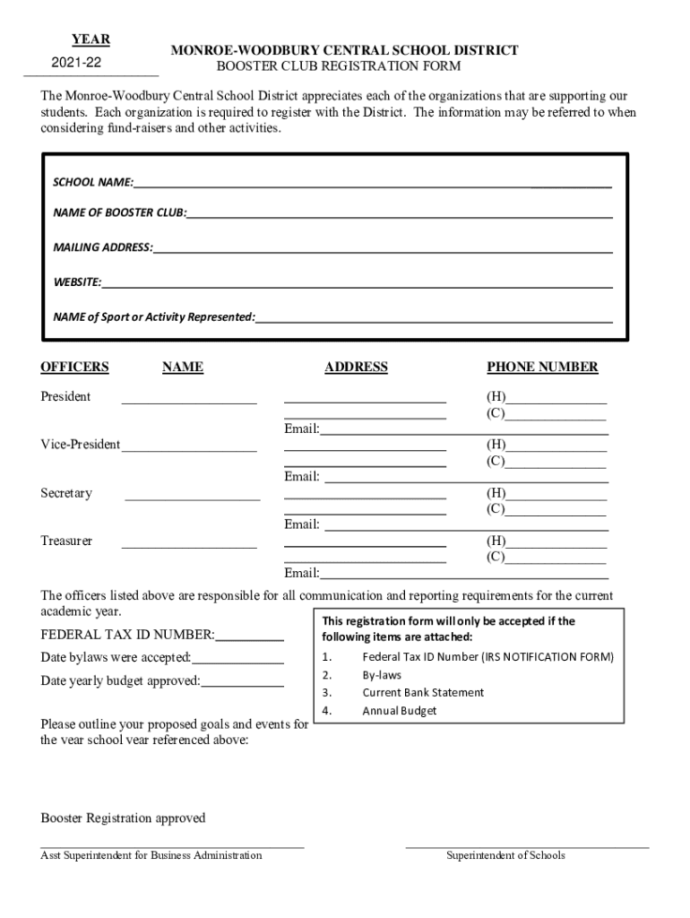 Fillable Online Monroe-Woodbury Booster Organization Registration Form Fax Email Print - pdfFiller