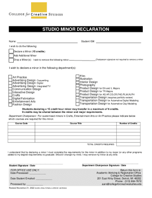 Fillable Online Studio Art Minor Declaration of Interest Form Fax Email Print - pdfFiller