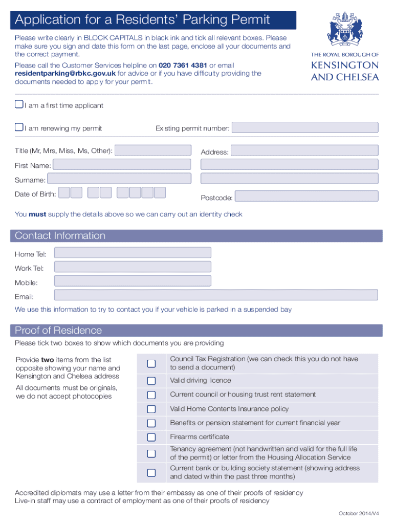 Fillable Online Resident's Parking PermitApplication Form Fax Email ...