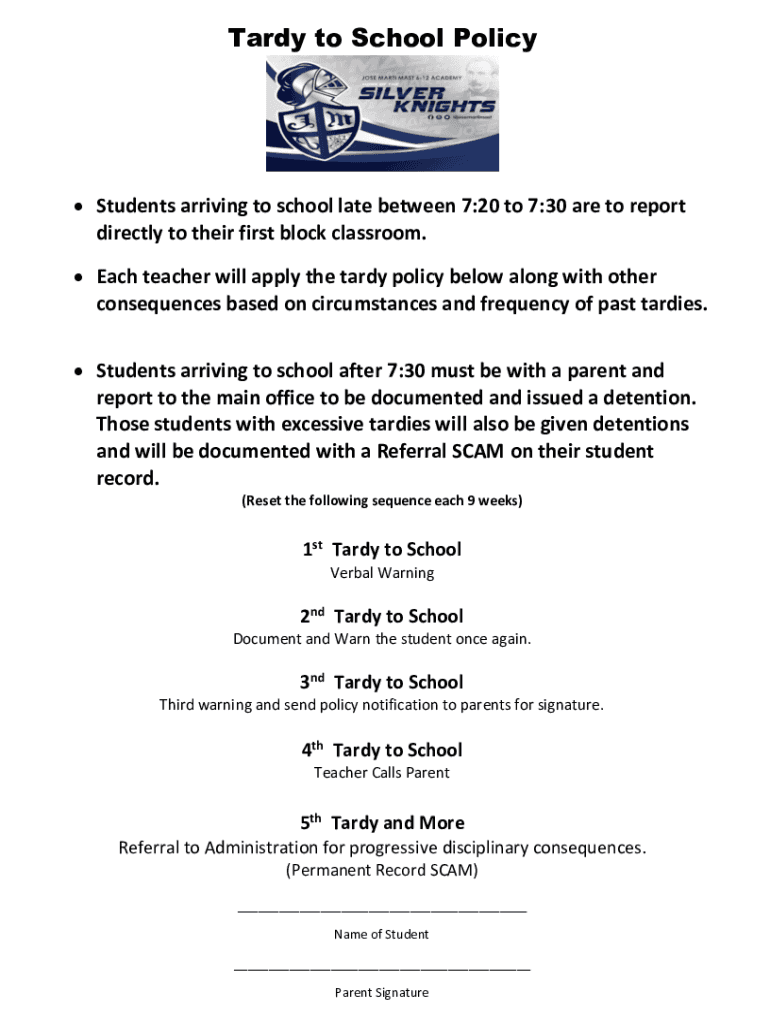 Fillable Online Tardy Policy and Procedure - Osbourn Park High School ...