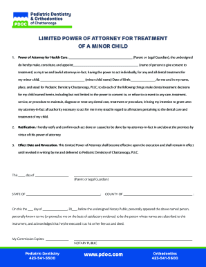 Fillable Online Limited Power of Attorney for Treatment of a Minor ...